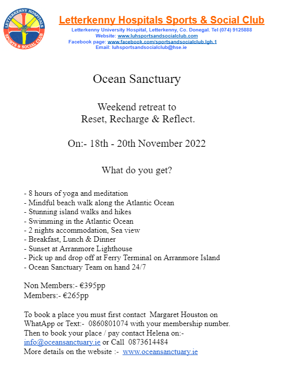 Ocean Sanctuary weekend retreat. All details on poster. – Letterkenny ...