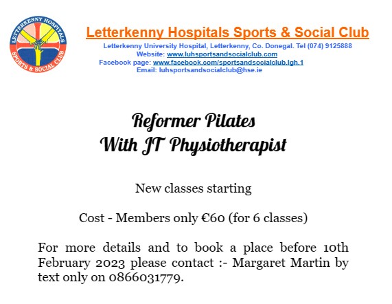 Reformer Pilates – Classes commencing. See poster for details ...