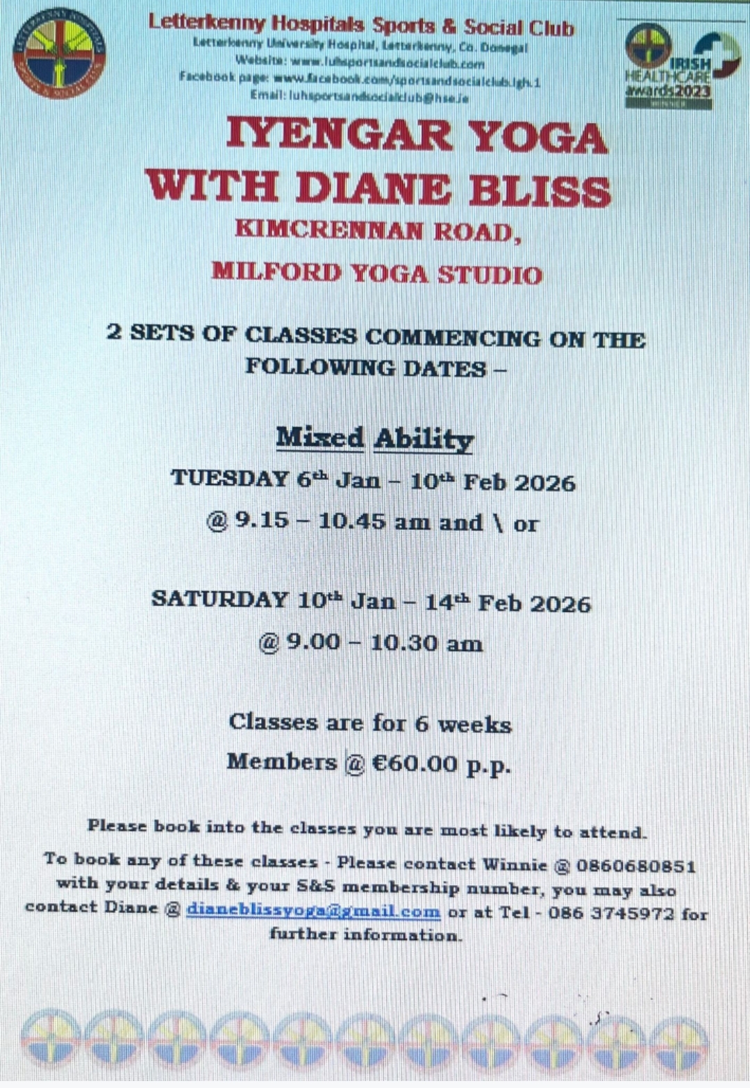 We have Lyengar Yoga with Diane Bliss restarting for Jan – Feb 2026 ...